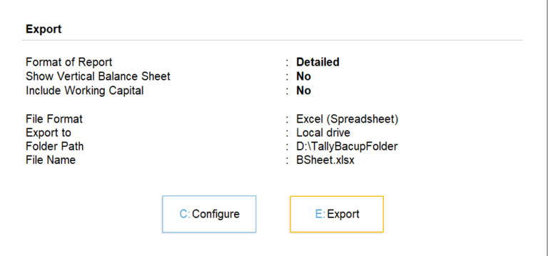 How to Configure & Print Balance Sheet Report in TallyPrime to in Excel ...