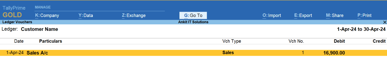 Sales Voucher in Tally Prime - Ankit IT Solutions - Training Institute