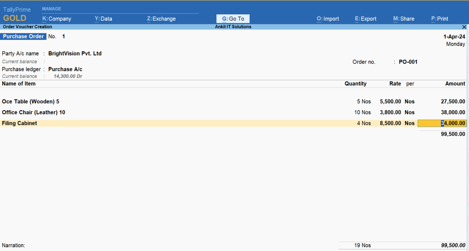 How to Make Purchase Order Entry in TallyPrime: Purchase Cycle ...