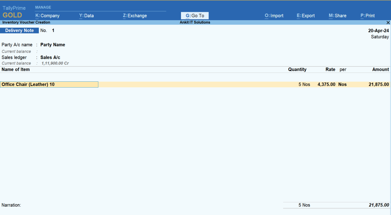 Delivery Notes in TallyPrime - Sales Cycle / Proccess - Ankit IT ...
