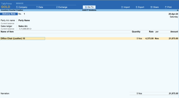 Delivery Notes in TallyPrime - Sales Cycle / Proccess - Ankit IT ...