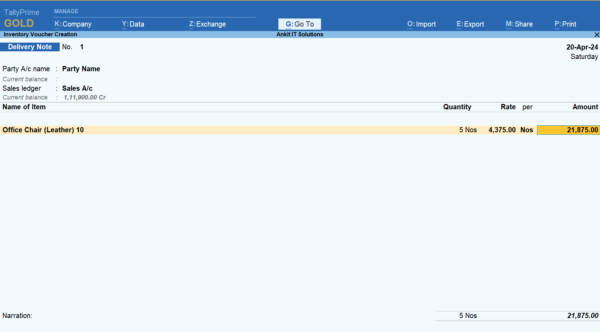 Delivery Notes in TallyPrime - Sales Cycle / Proccess - Ankit IT ...