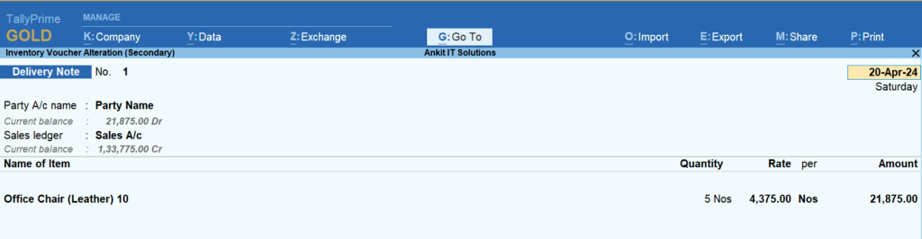Sales Voucher in Tally - Sales Cycle / Proccess - Ankit IT Solutions ...
