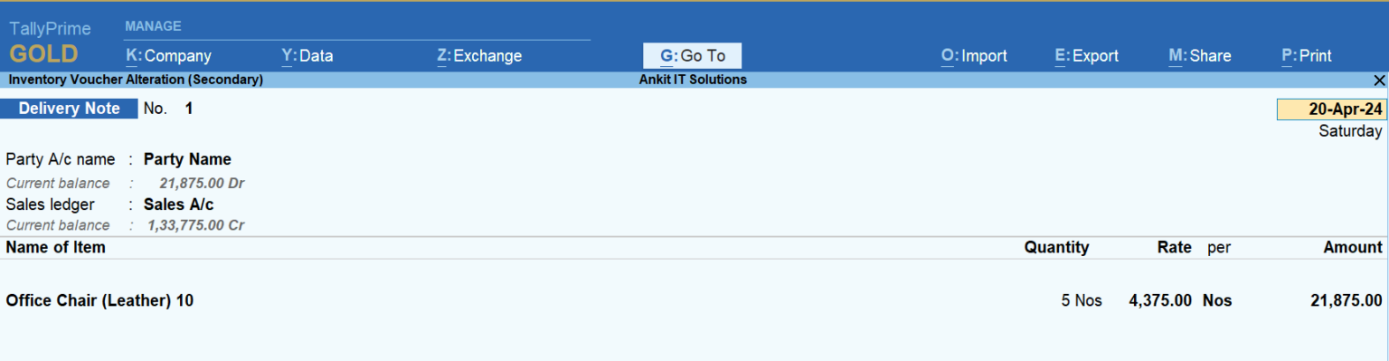 Sales Voucher in Tally - Sales Cycle / Proccess - Ankit IT Solutions ...
