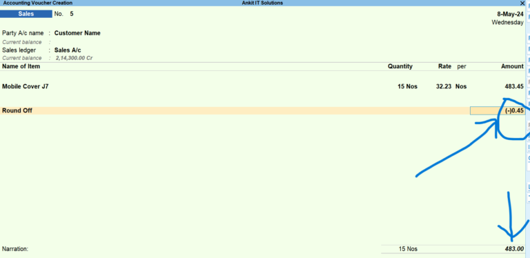 Round Off Invoice Value in TallyPrime - Ankit IT Solutions - Training ...