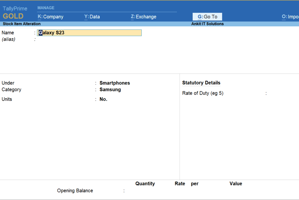 How to Alter (Edit) Stock Item in TallyPrime - Ankit IT Solutions - Training Institute